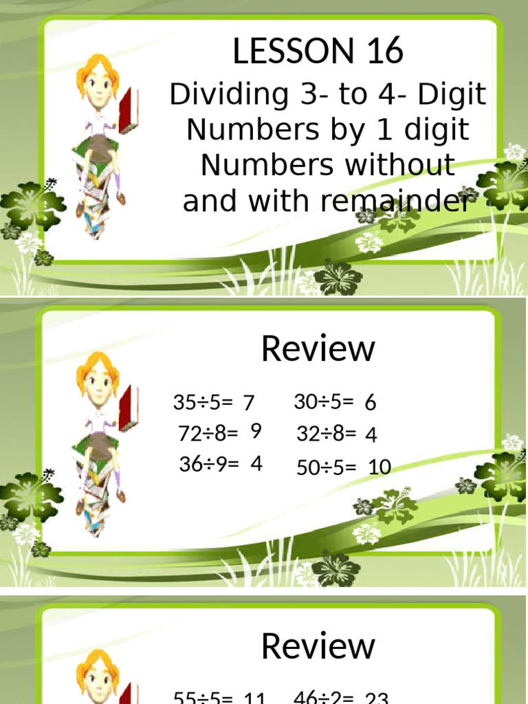 Lesson 16 - Dividing 3-4 Digit by 1 Digit | PDF | Division (Mathematics ...