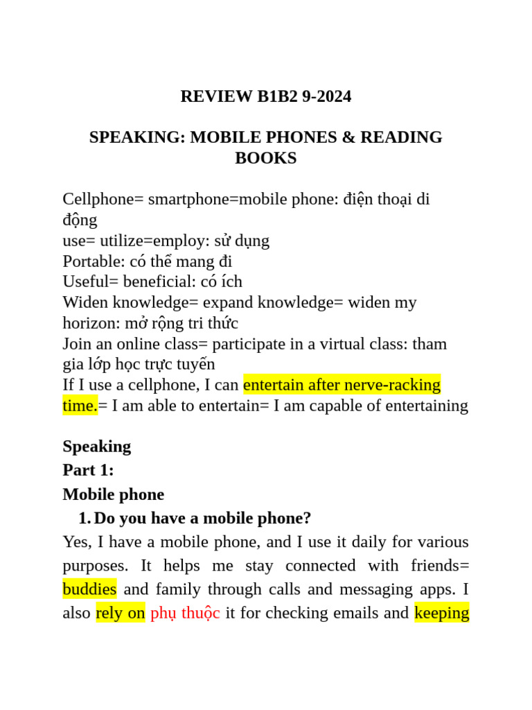 V1_SPEAKING- MOBILE PHONES & READING BOOKS | PDF | Mobile Phones ...