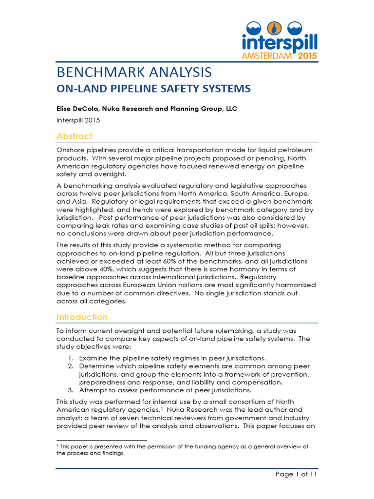 Benchmark Analysis - On-Land Pipeline Safety Systems - E DeCola, Nuka ...