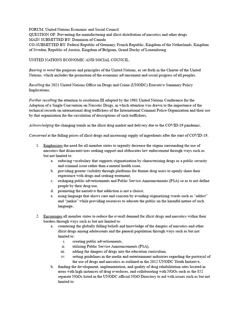ECOSOC - Topic A - 1 - BISMUN'24 Sample Resolution | PDF | Drug ...