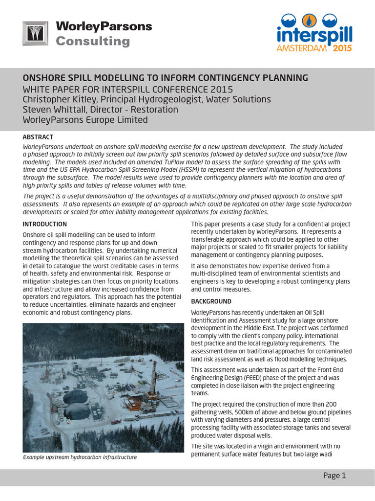 On-Shore Spill Modelling To Inform Contingency Planning - C Kitley ...