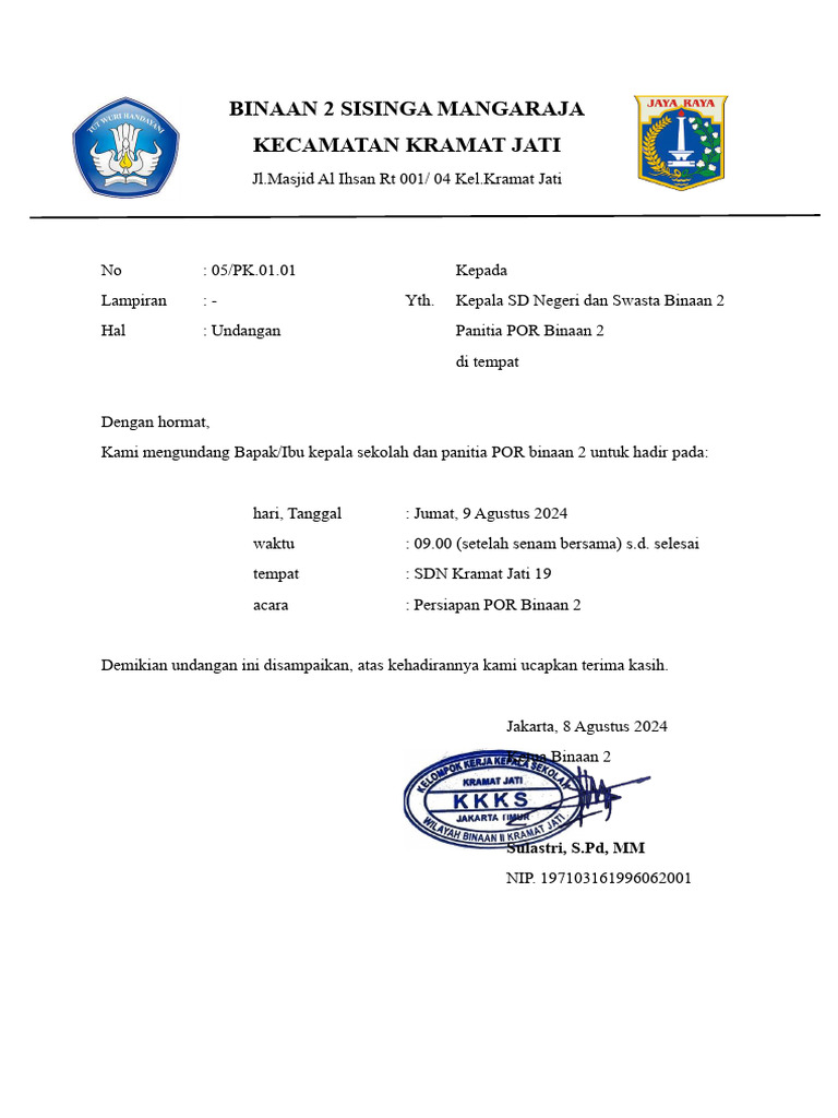 Undangan Persiapan POR Binaan 2 | PDF