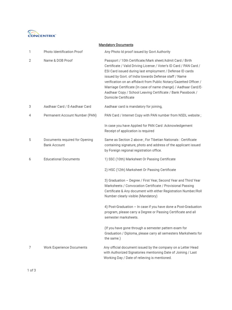 India Mandatory Documents Checklist 2023-01-29 | PDF | Identity ...