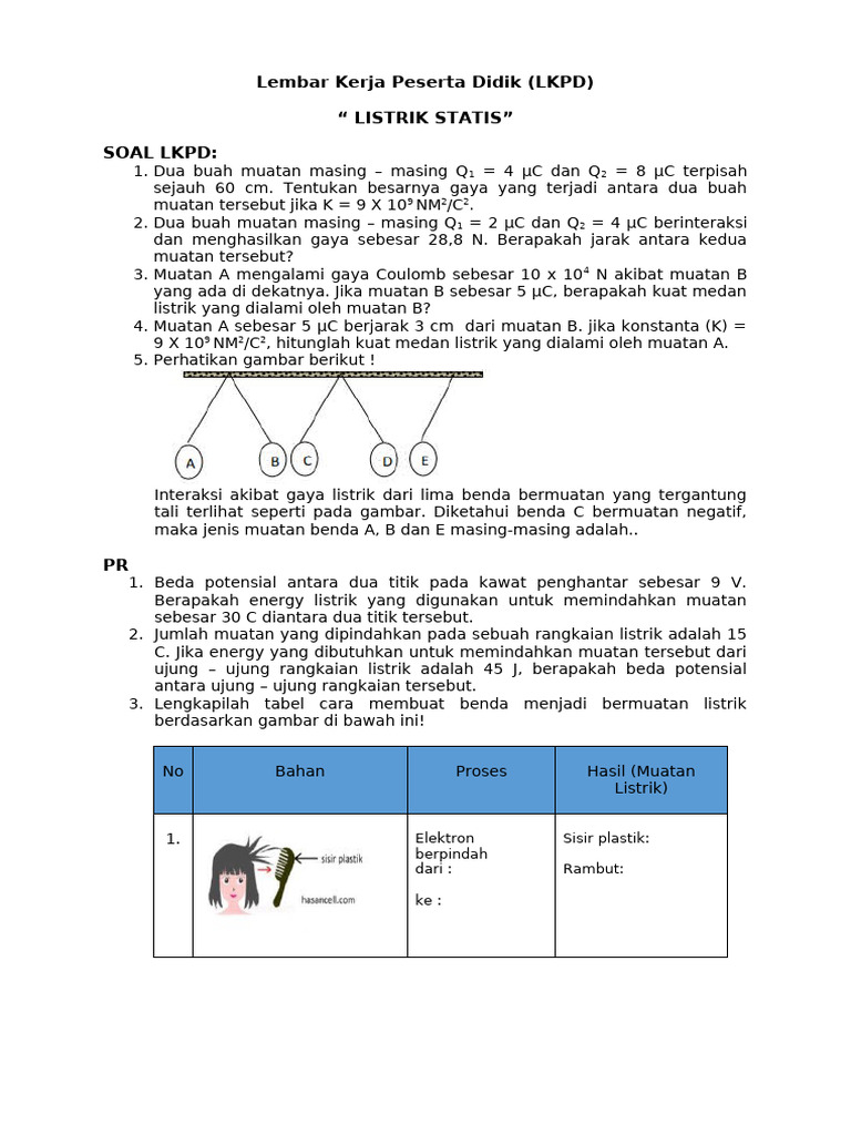 LKPD Kelas 9 Listrik Statis | PDF | Sains & Matematika