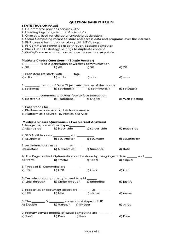 It Question Bank Prilims | PDF | Search Engine Optimization | Tag (Metadata)