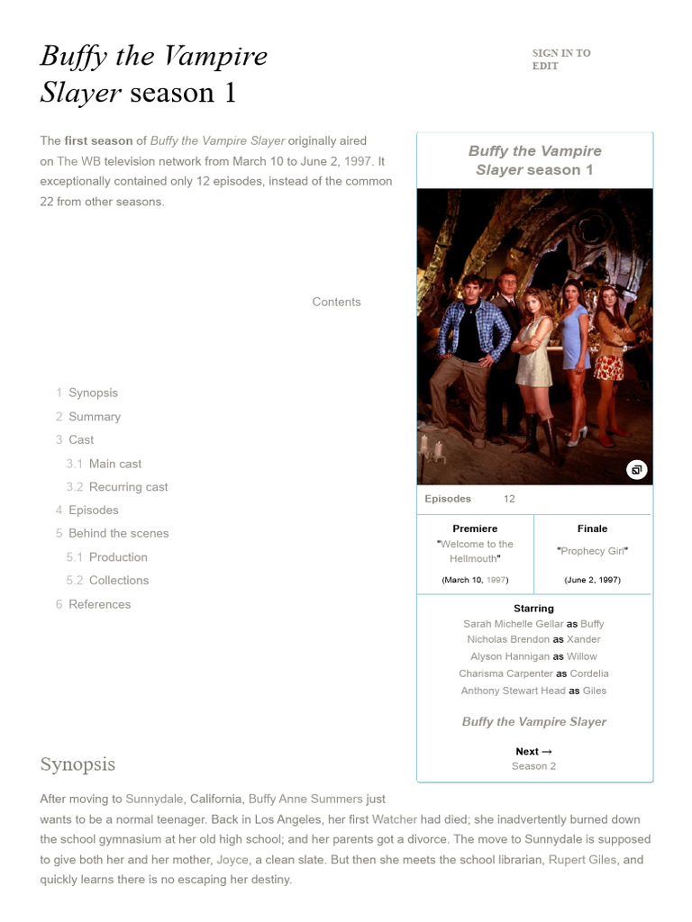Buffy The Vampire Slayer Season 1 - Buffyverse Wiki - Fandom | PDF ...