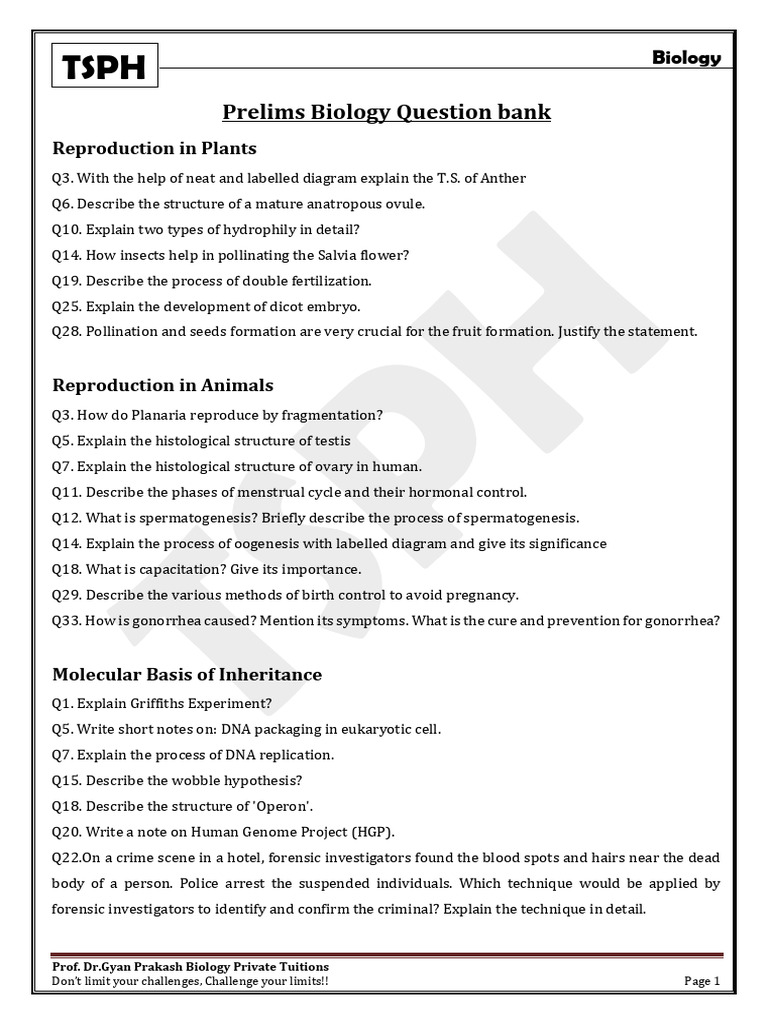 Prelims Biology important Question bank | PDF | Hormone | Biology