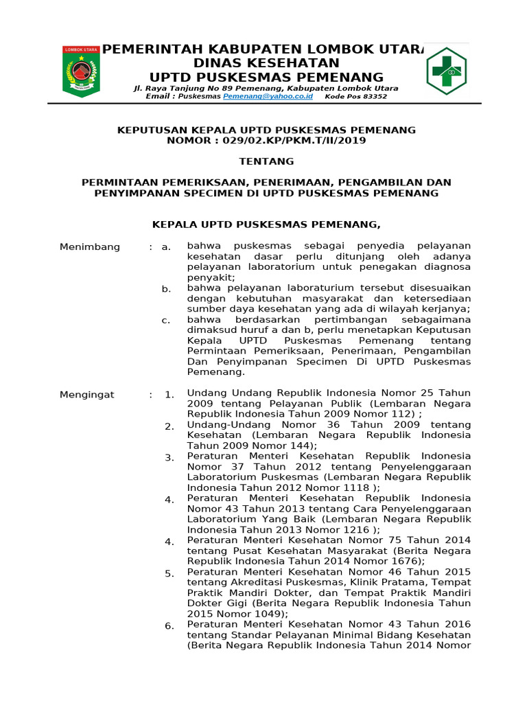 029.SK Permintaan, penerimaan, pengambilan & penyimpanan specimen | PDF