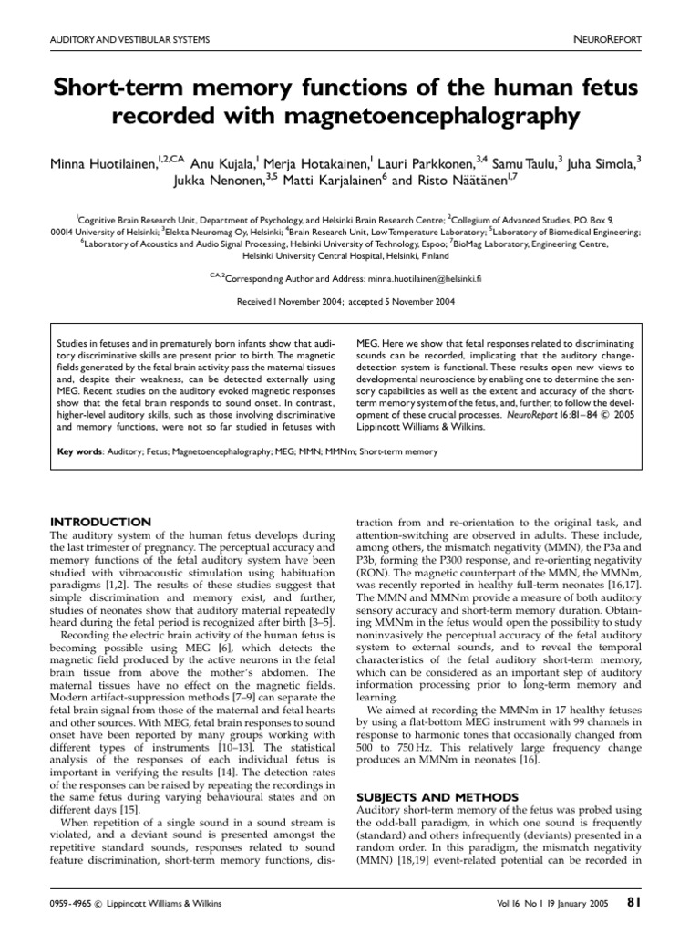 Huotilainen05Fetus Neuroreport | PDF | Magnetoencephalography | Neuroscience