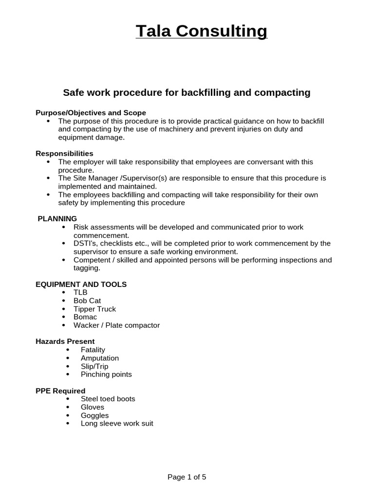 Backfilling and Compaction Procedure | PDF | Personal Protective ...