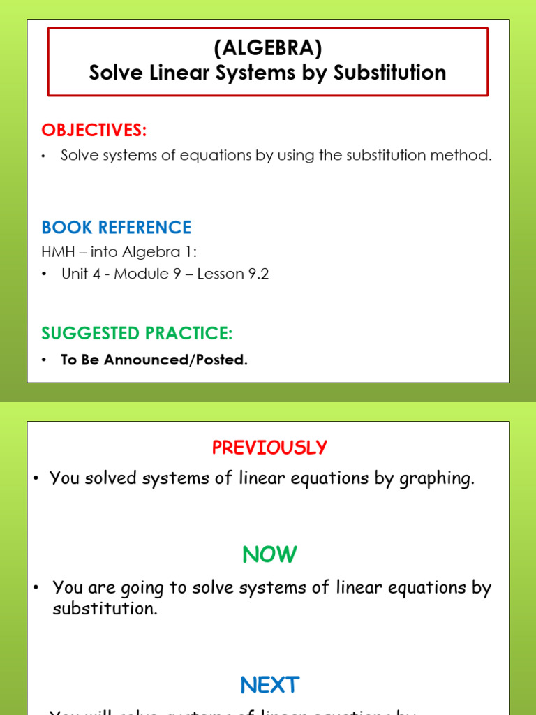 Solve Linear Systems by Substitution | PDF