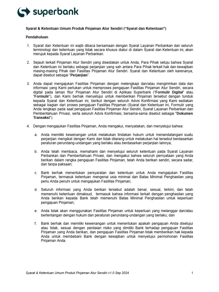 Syarat Pinjaman Atur Sendiri Superbank | PDF