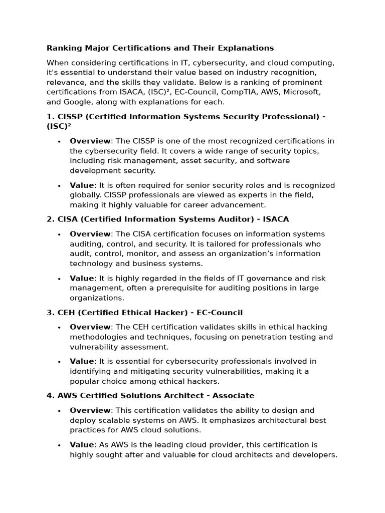 Top IT Certifications Ranked and Explained | PDF | Security | Computer ...