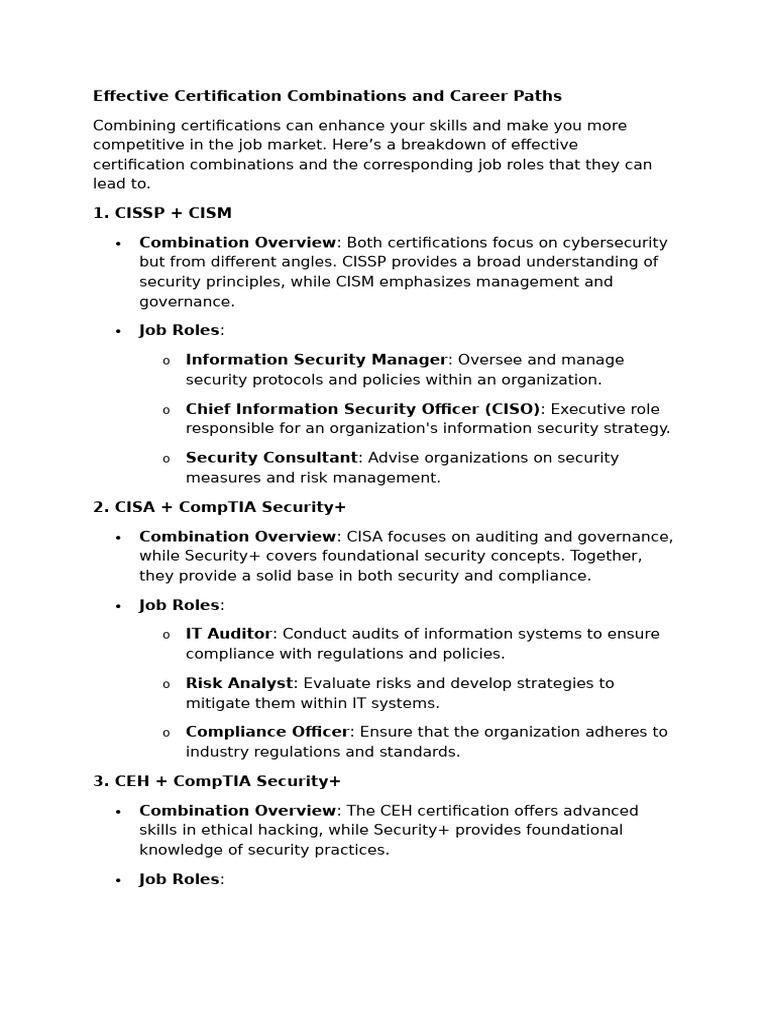 Effective Certification Combinations and Career Paths | PDF | Computer Security | Security