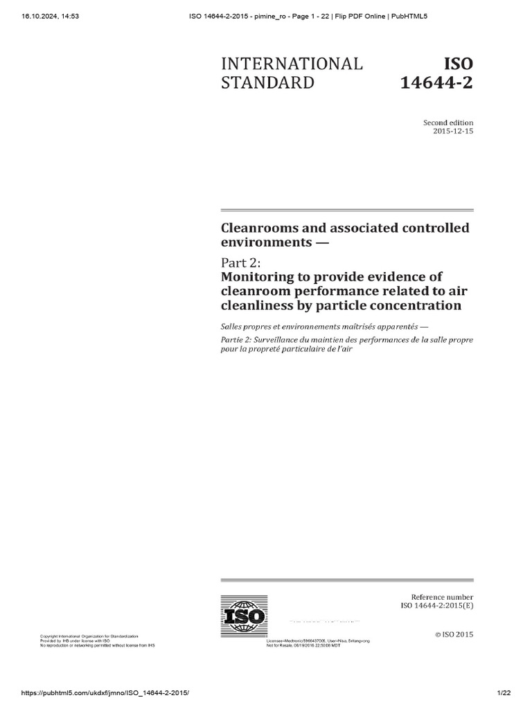 ISO 14644-2-2015 - pimine_ro - Page 1 - 22 _ Flip PDF Online _ PubHTML5 | PDF | Application ...