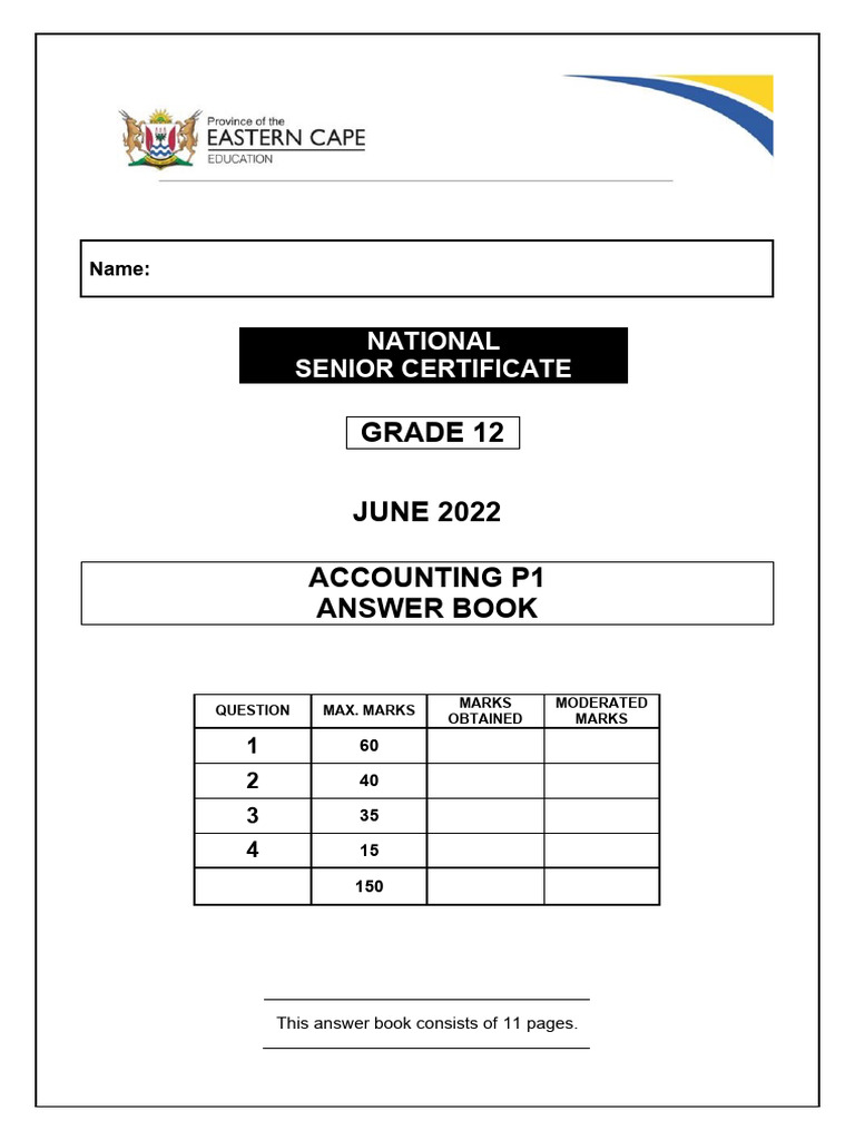 Accounting P1 Answer Book June 2022 Eng Eastern Cape | PDF | Equity ...