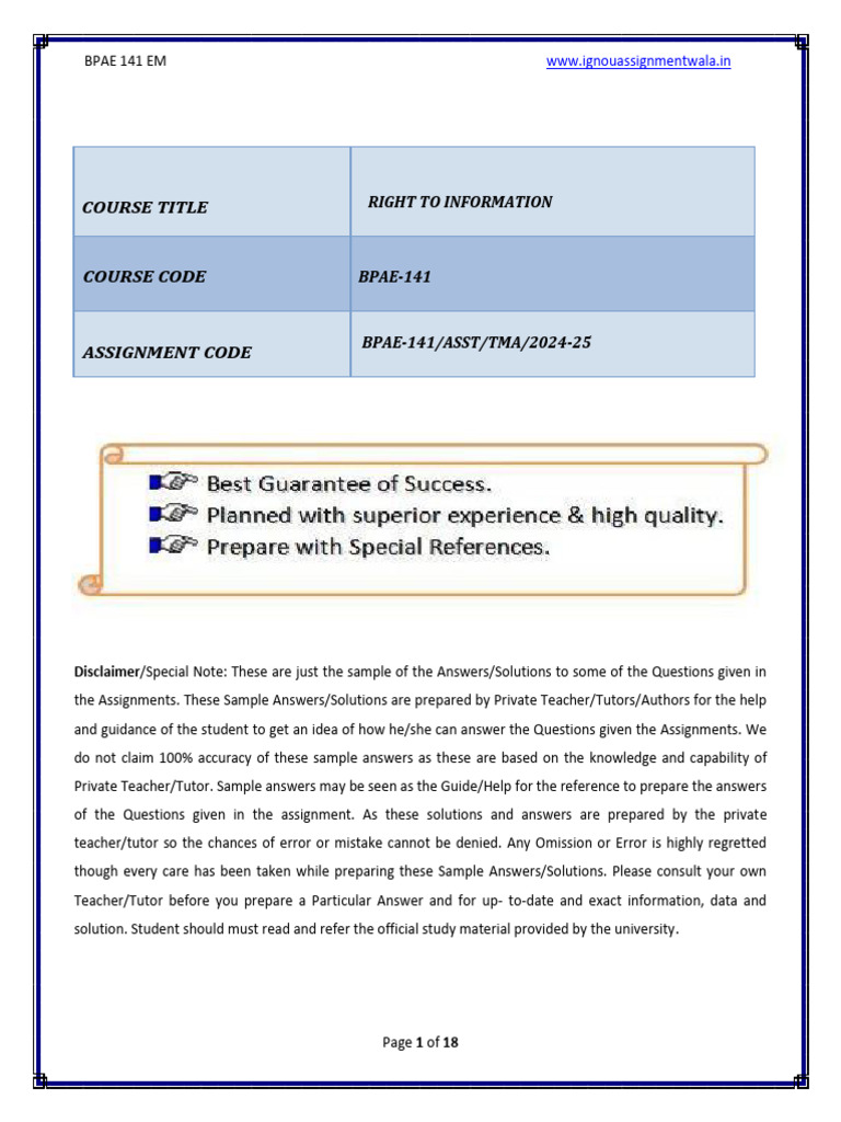 BPAE 141 EM SOLVED ASSIGNMENT 2024 25 (1) (1) | PDF | Governance | Rule Of Law