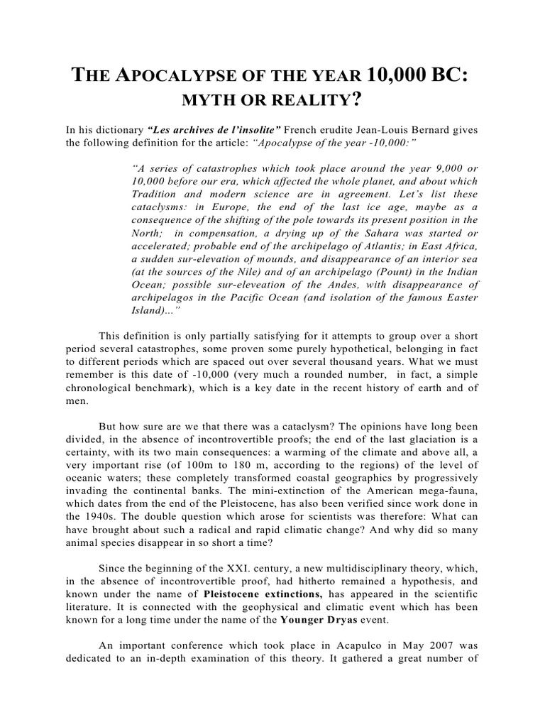 THE APOCALYPSE OF THE YEAR 10,000 BC MYTH OR REALITY? (Macombes) | PDF ...