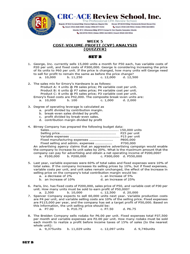 Week7-Mas-Cvp-Set B | PDF | Pricing | Management Accounting