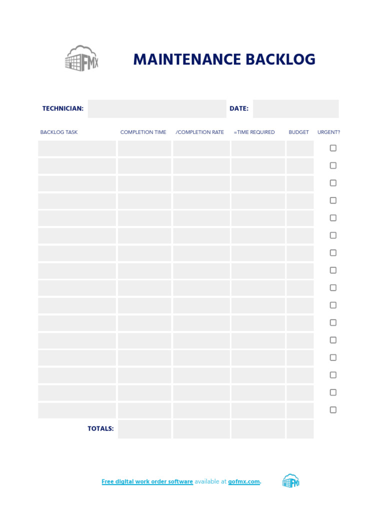 Maintenance Backlog Template | PDF