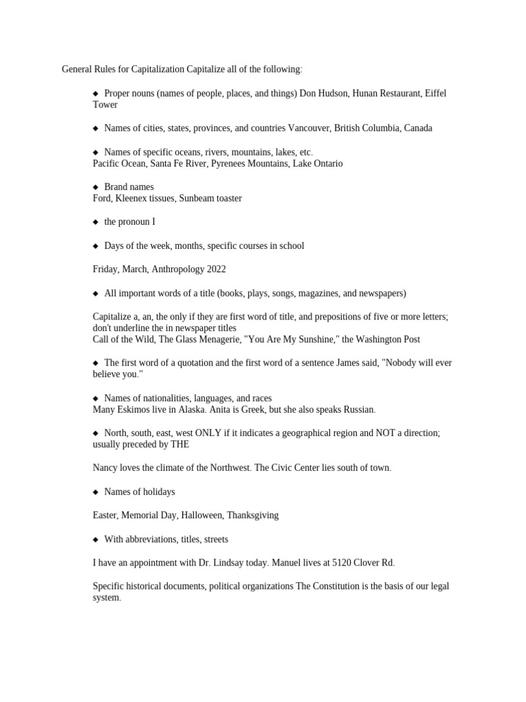 Capitalization Guide | PDF | Quotation Mark | Comma