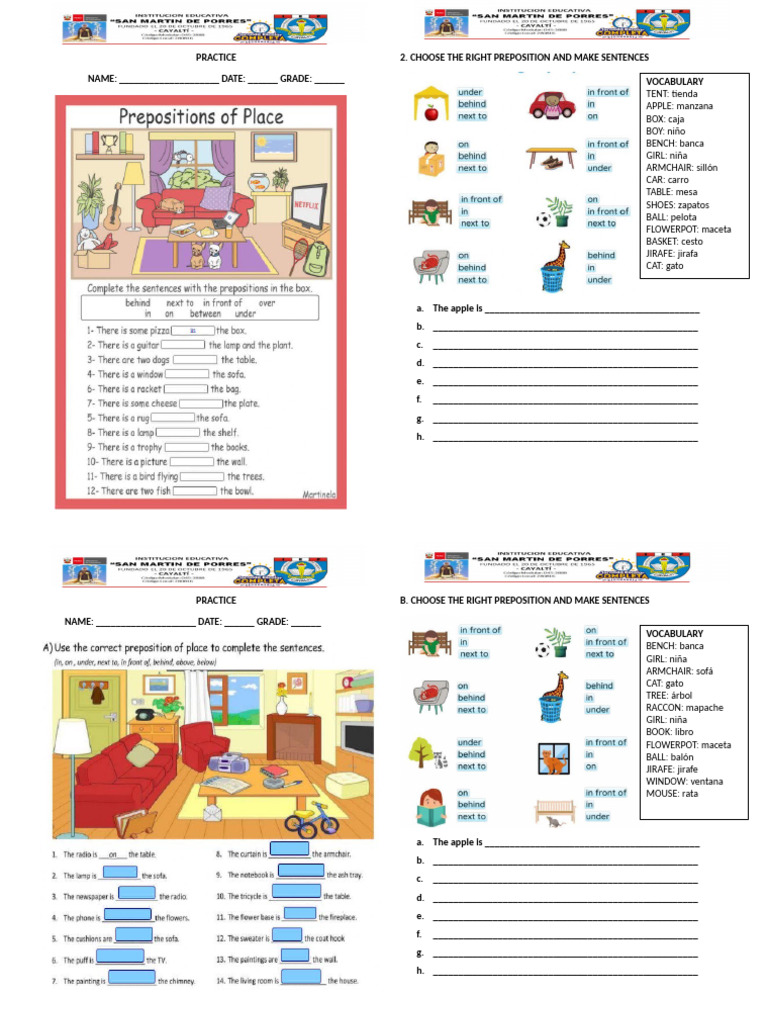 Preposition Practice Worksheet | PDF