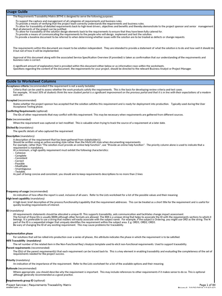 Template Requirements Traceability Matrix 2015 v001 | PDF ...