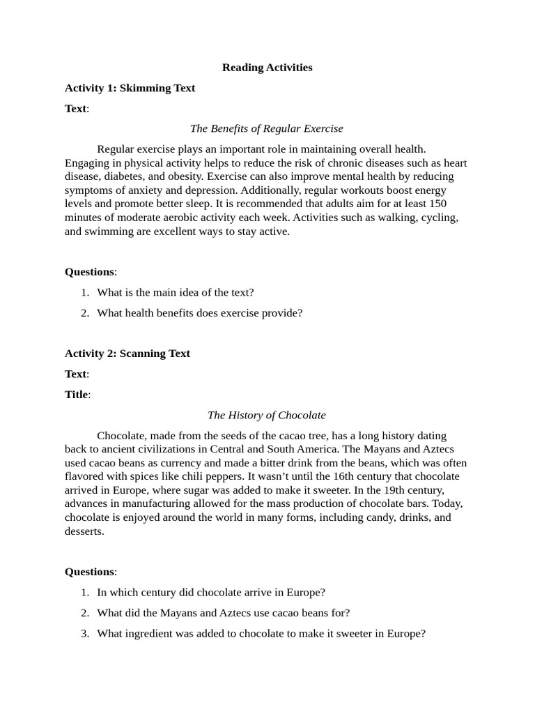 Reading Activities | PDF