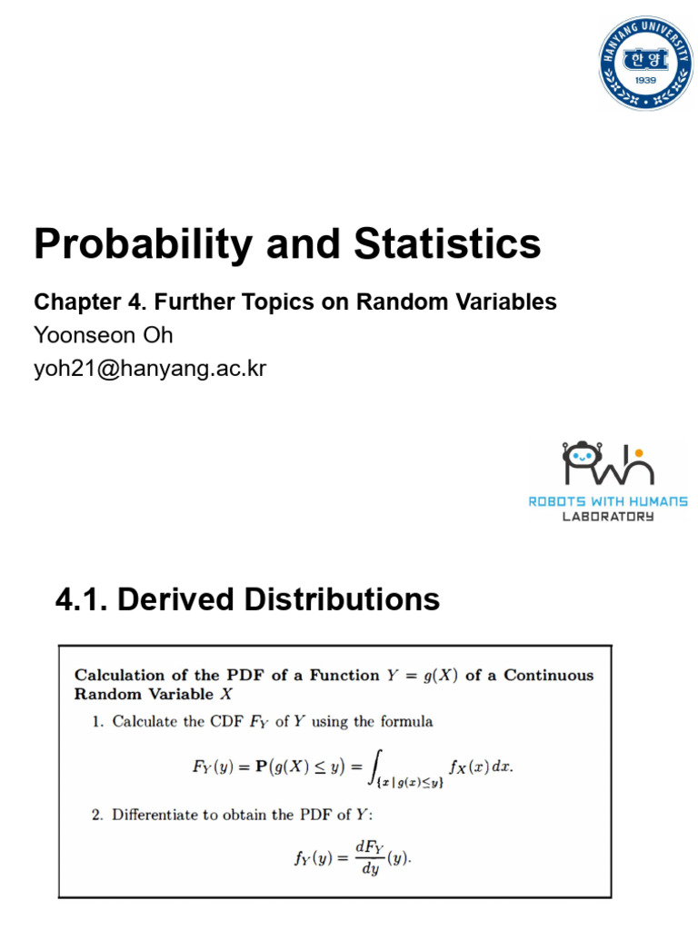 [Probability2023]Chapter4 | PDF | Probability Density Function | Variance