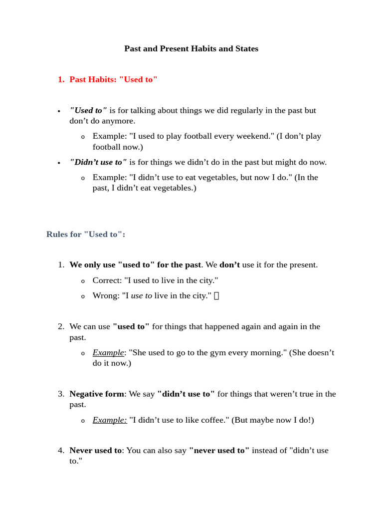 Past and Present Habits and States | PDF