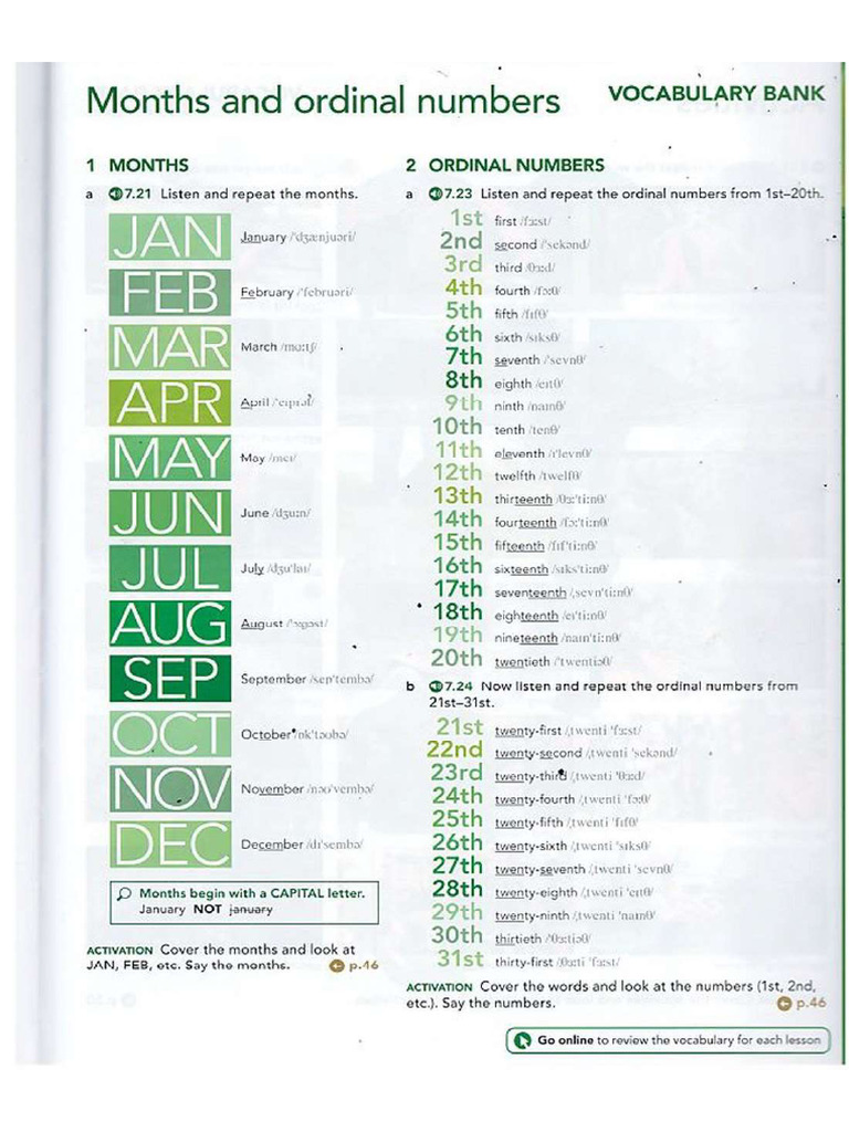 Months and Ordinal Numbers | PDF