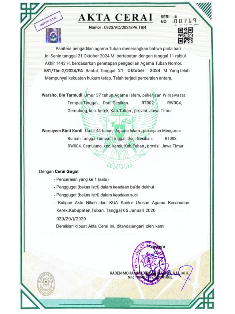 AKTE CERAI - X ISTRI-292 | PDF