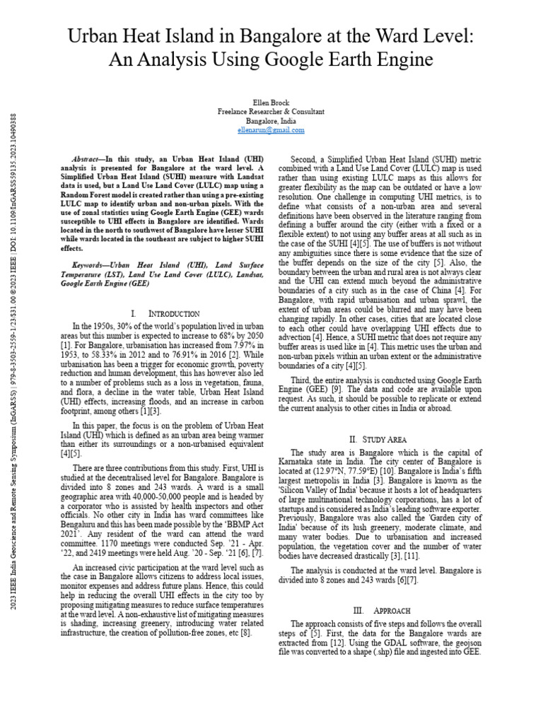 Urban Heat Island in Bangalore at The Ward Level An Analysis Using ...