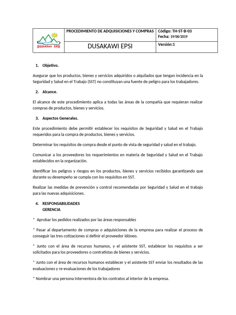 Procedimiento de Compras y Adquisiciones | PDF | Gestión de recursos humanos | Business