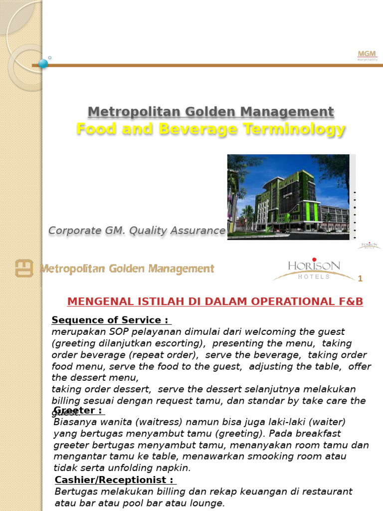 Food and Beverage Sequence of Service | PDF