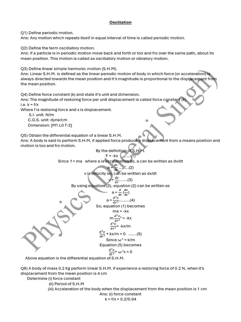 Chapter 5 Oscillation. | PDF | Acceleration | Oscillation