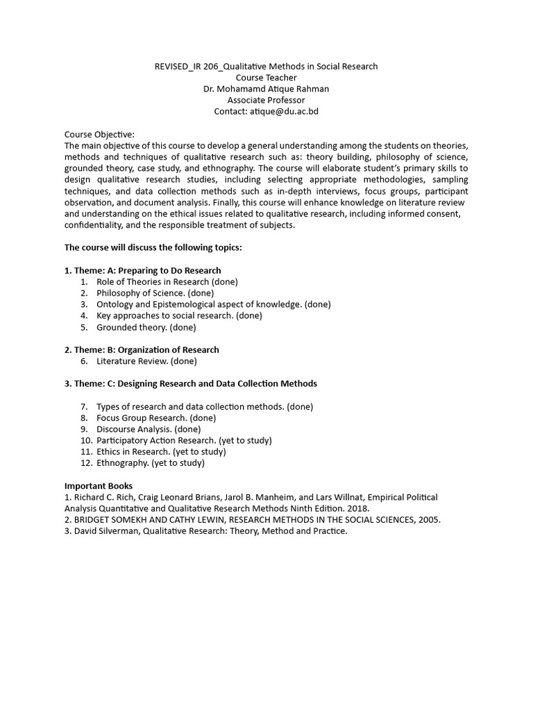 REVISED - IR 206 - Qualitative Methods in Social Research Course ...