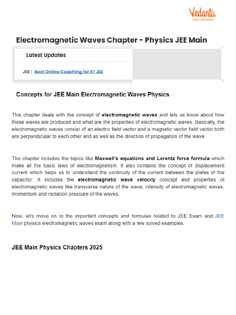 Electromagnetic Waves Chapter - Physics JEE Main | PDF