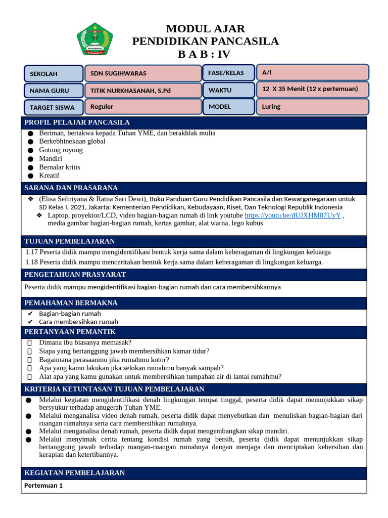 Bab 4 Pend. Pancasila Kelas 1 | PDF | Karier & Perkembangan