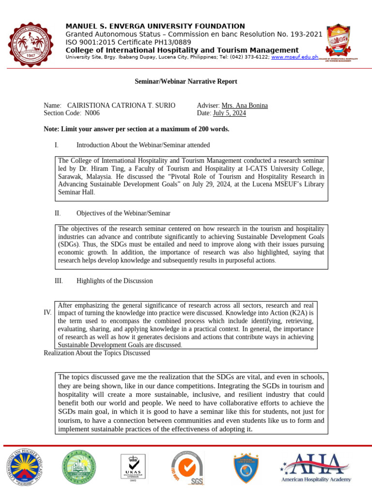 SeminarWebinar-Report | PDF | Cognition