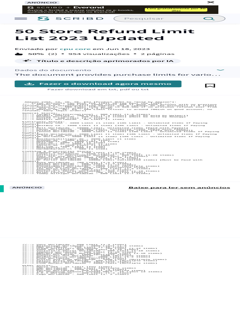 50 Store Refund Limit List 2023 Updated PDF Retailing Retail Companies ...
