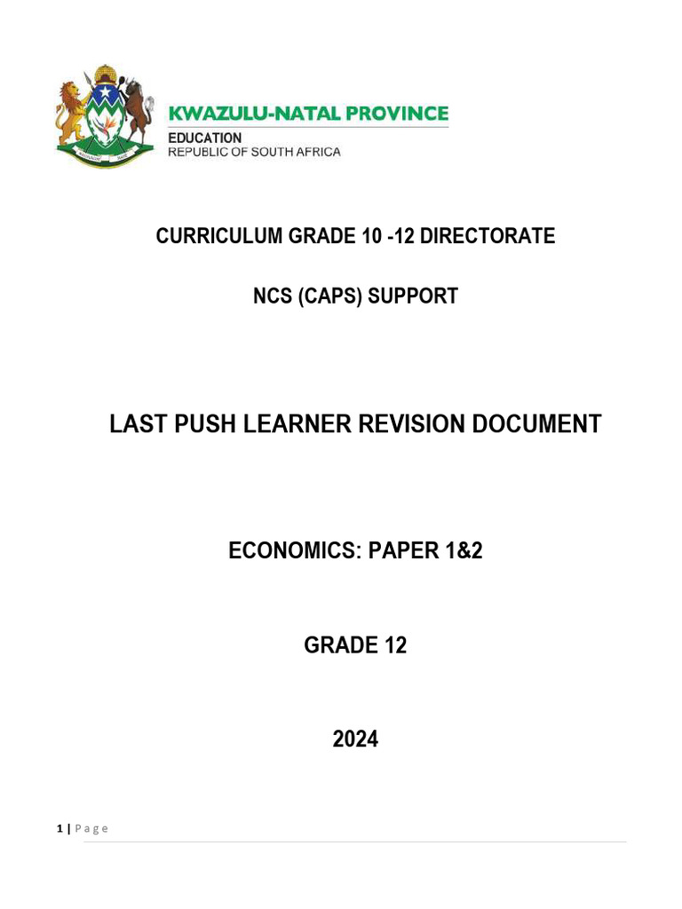 Grade 12 Economics Revision 2024 | PDF | Business Cycle | Fiscal Policy
