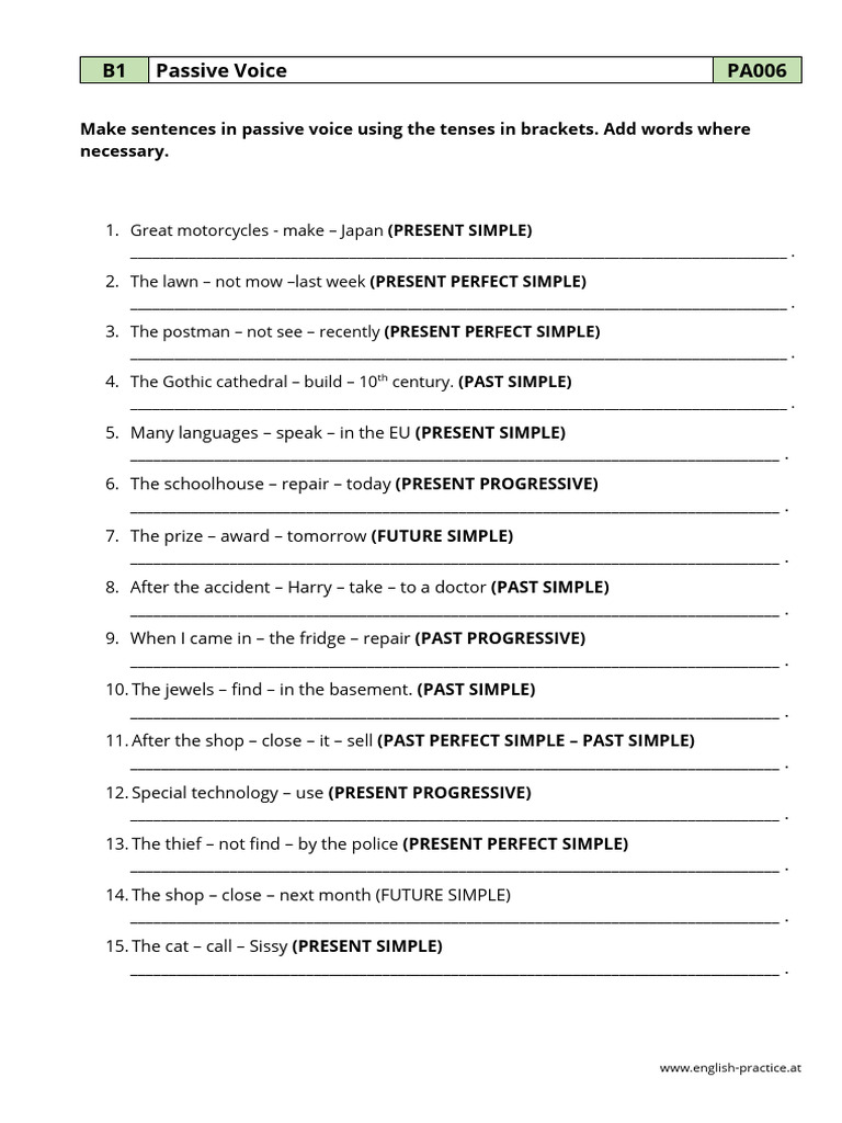 Passive Voice Practice Exercises | PDF | Perfect (Grammar) | Language ...