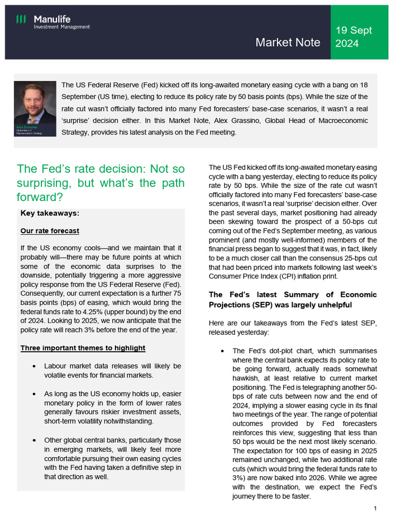 Fed Interest Rate Cut 2024 Key Takeaways | PDF | Federal Reserve ...