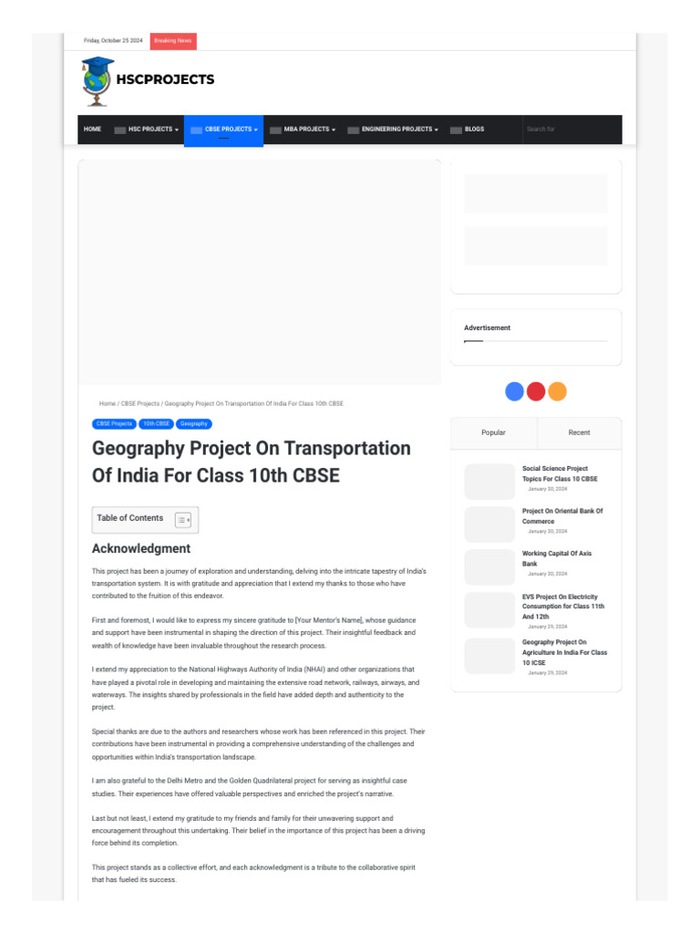 Hscprojects Com Geography Project On Transportation of India For Class ...