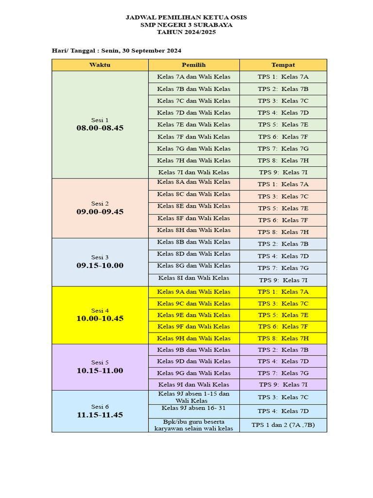 Jadwal Pemilihan Ketua Osis Dan Denah Lokasi Tps | PDF