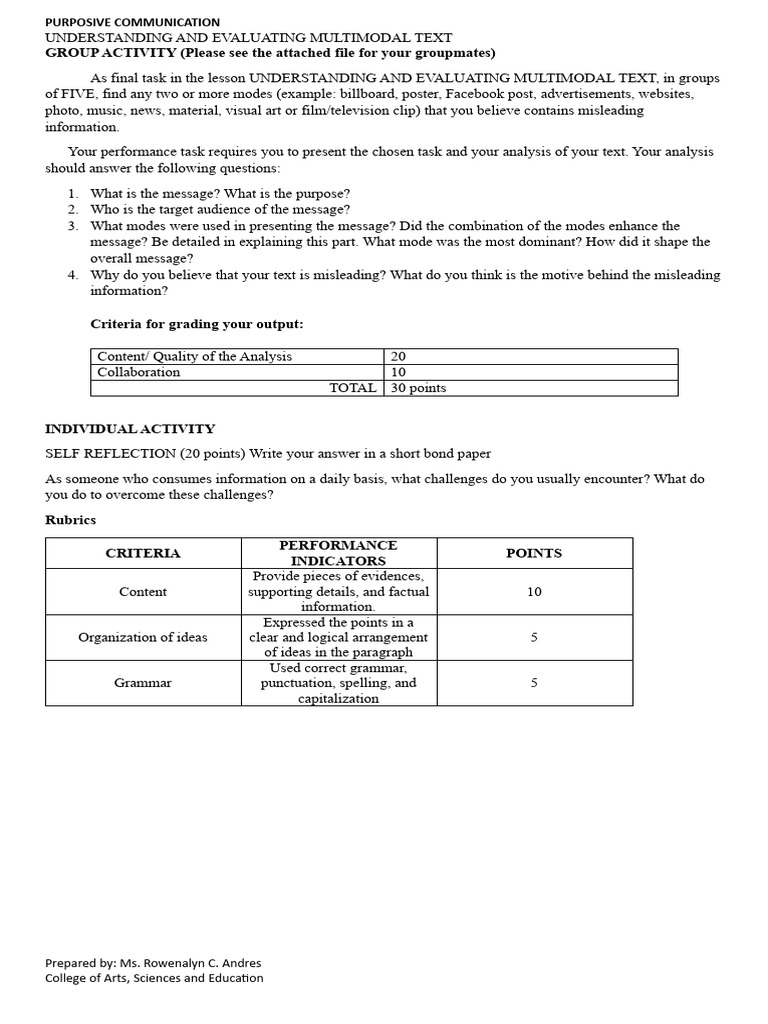 Analyzing Misleading Multimodal Texts | PDF | Communication | Human ...