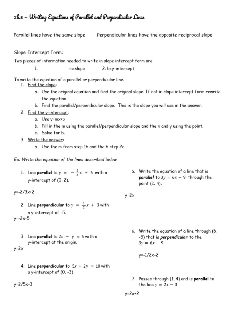 Writing Equations of Parallel and Perpendicular Lines | PDF | Elementary Mathematics | Geometry
