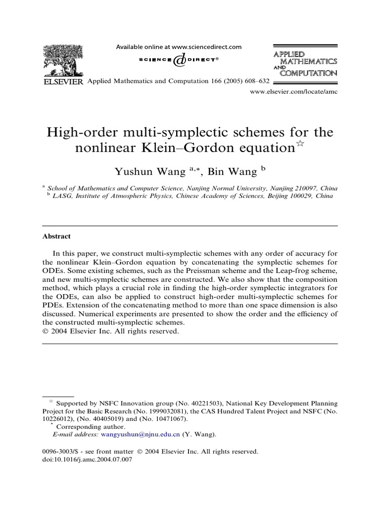 High-Order Multi-Symplectic Schemes For The Nonlinear Klein-Gordon ... High-Order Multi-Symplectic Schemes For The Nonlinear Klein-Gordon ...