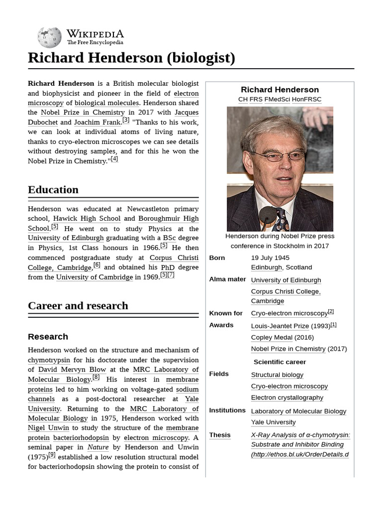 Richard Henderson (Biologist) | PDF | Biochemistry | Chemistry